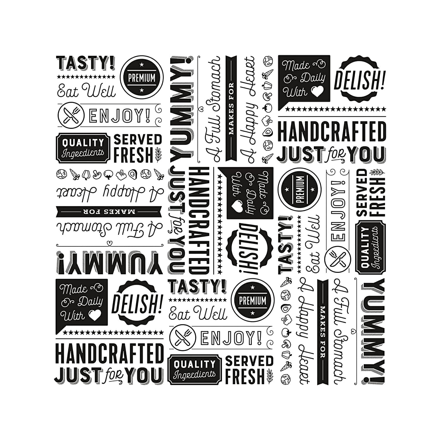 G.E.T. P-GT-1212-W 12" x 12" White Food Word Text Grease-Resistant Food ...