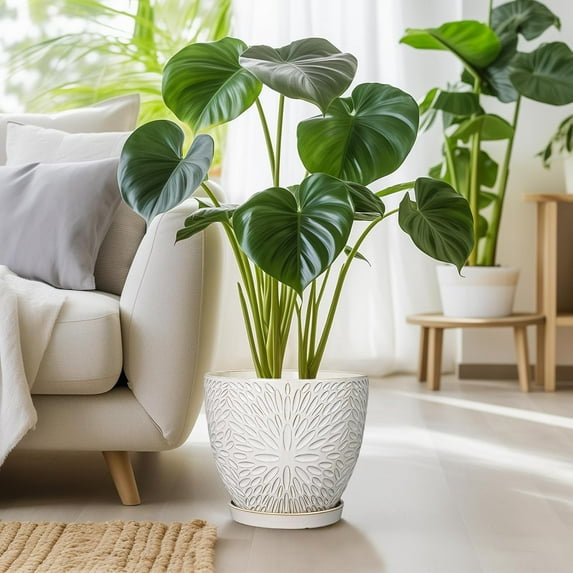 G EPGardening 10 Inch Ceramic Planter Pot with Drainage Hole and Saucer ...