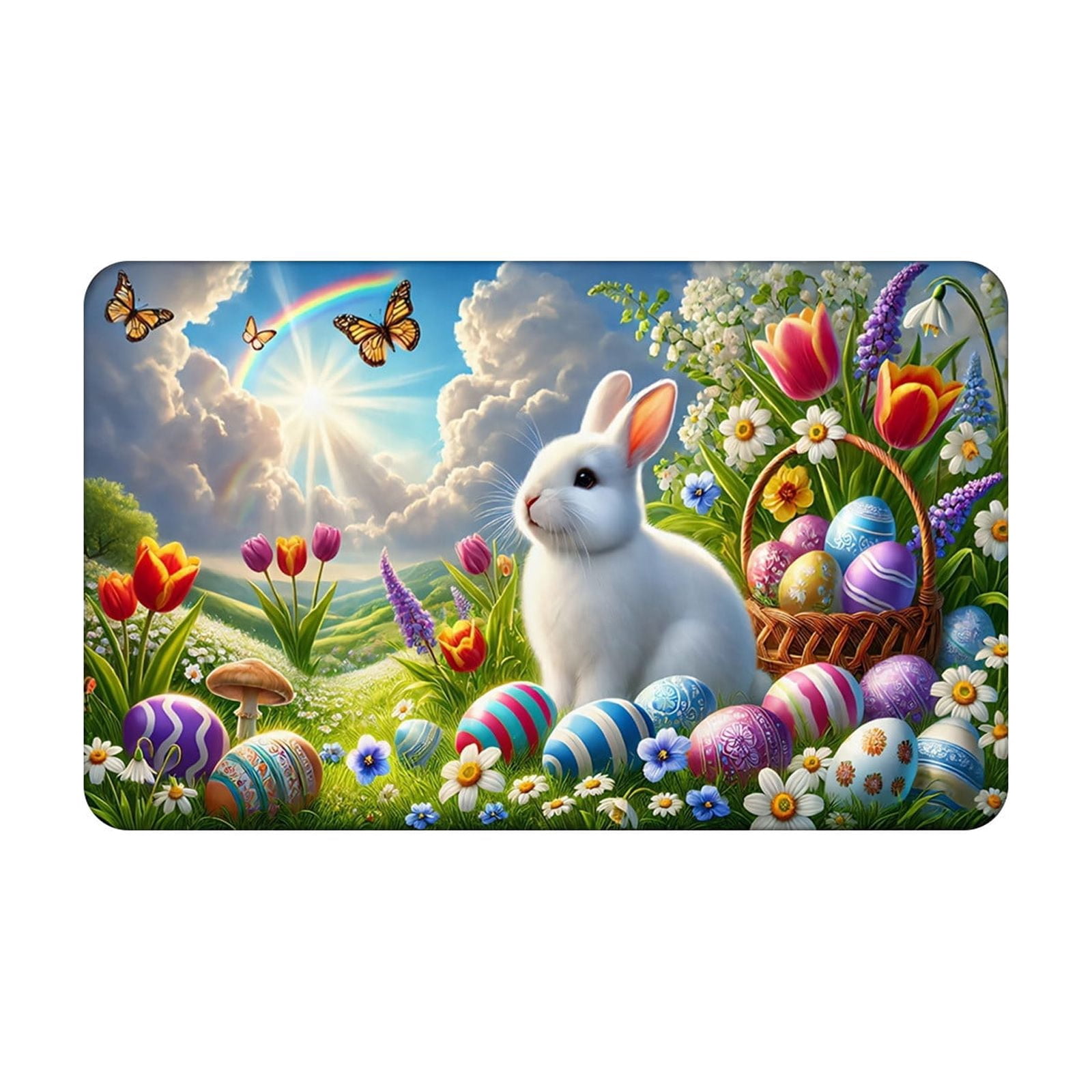 G Easter Bunny Print Doormat For Front Door, Non-Slip Absorbent Entry ...