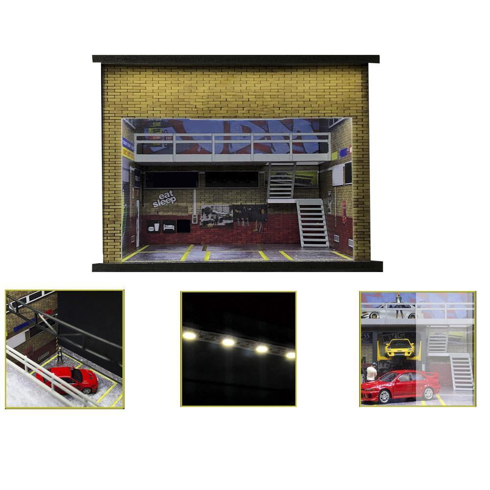 G FANS 1:64 Car Garage Models Shop Parking Building Led Diorama ...