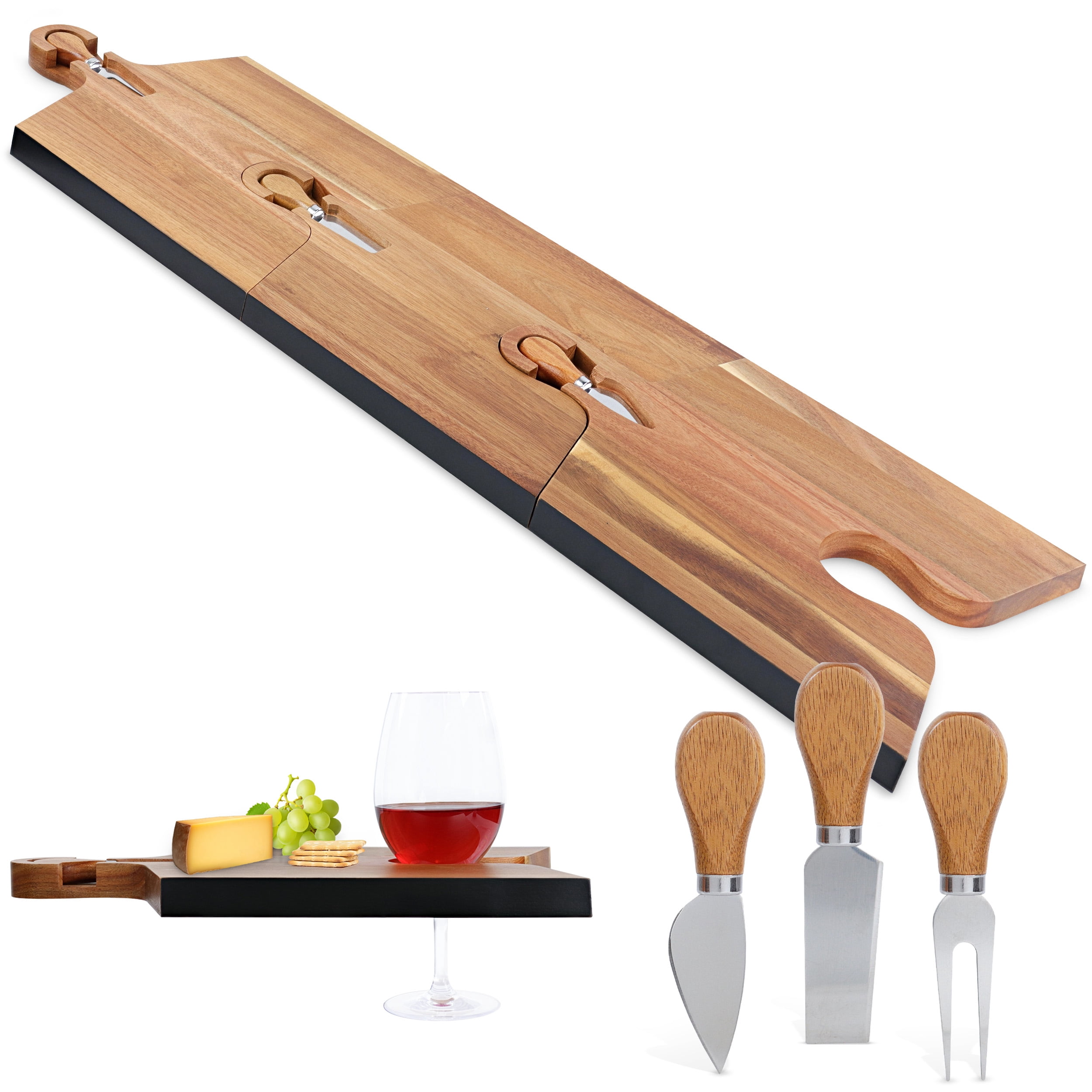 G Francis Acacia Wood Puzzle Cheese Board Set with Knives - Charcuterie ...