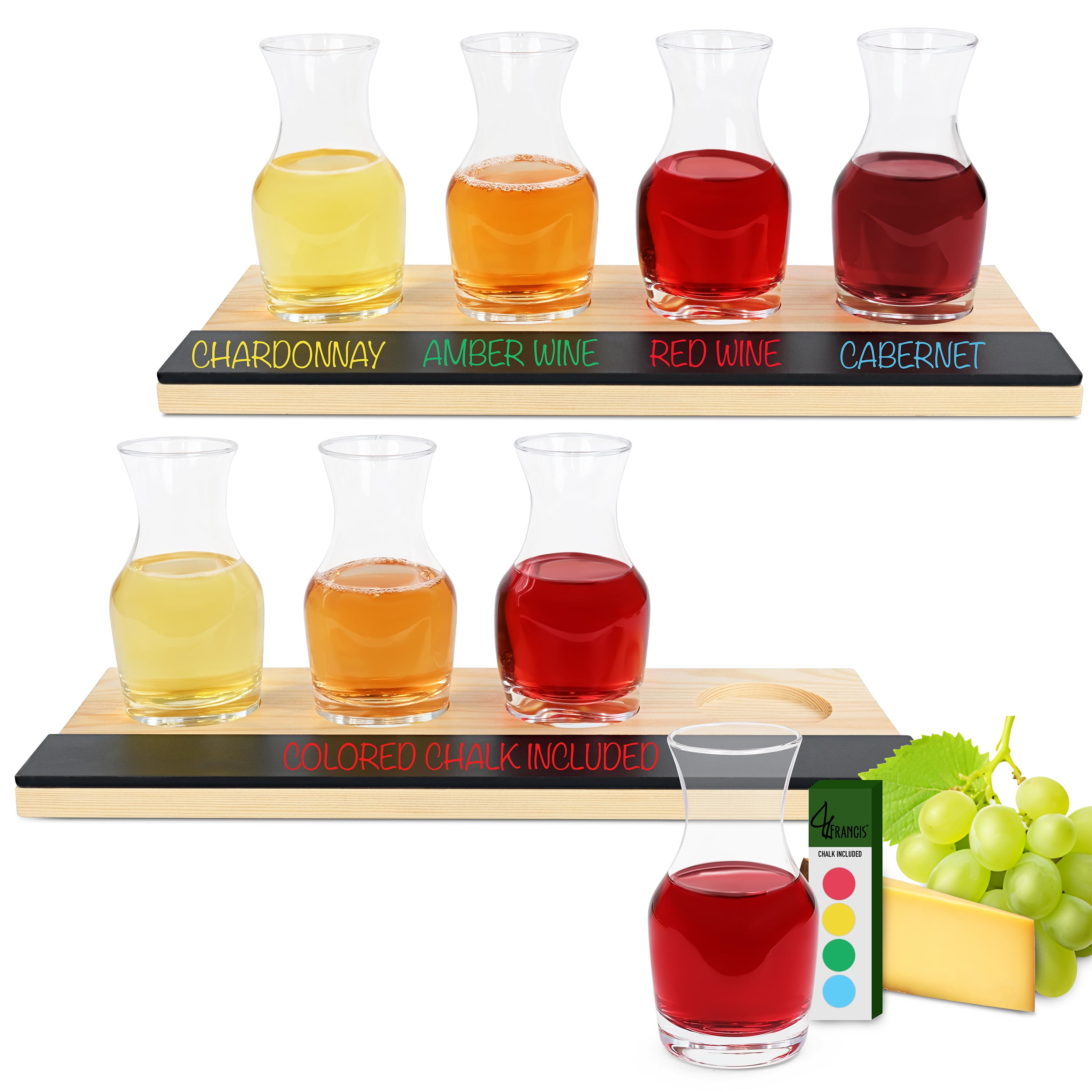 G Francis Wine Flight Tasting Set 2pk - 4 Slot Wooden Chalkboard with ...