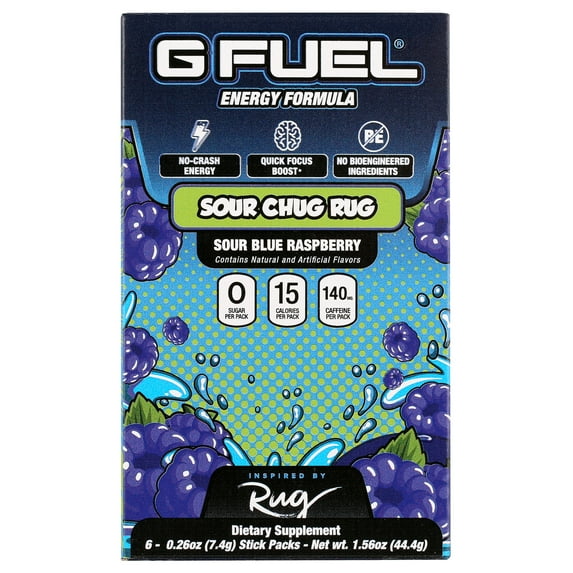 G FUEL Sour Chug Rug Energy Drink Mix, Sour Blue Raspberry Flavor, 6 ...