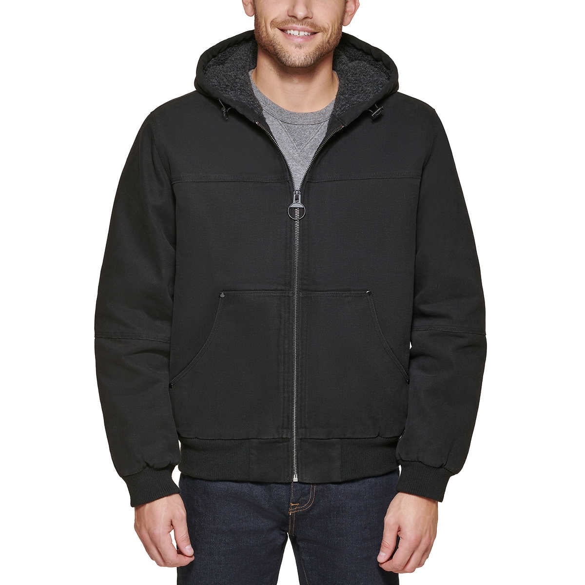 G.H. Bass & Co. Men's Cotton Canvas Hoody Bomber, Sherpa Lined ...