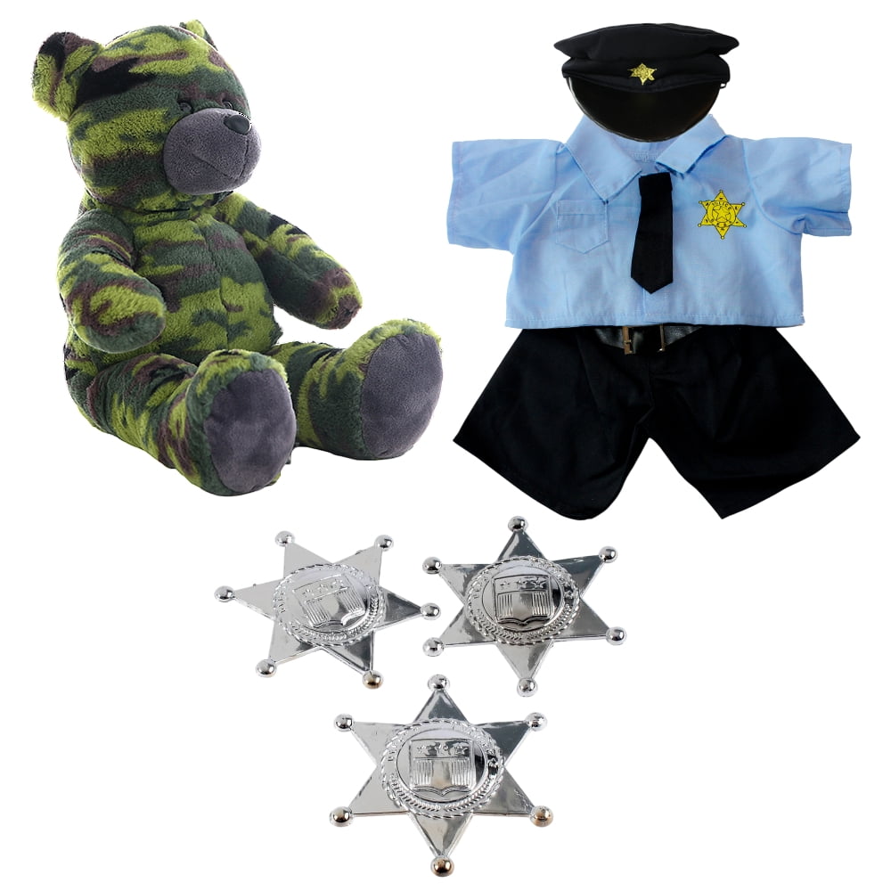 G.I. Camo Bear 16-inch Stuffed Animal with Policeman Outfit and Silver ...