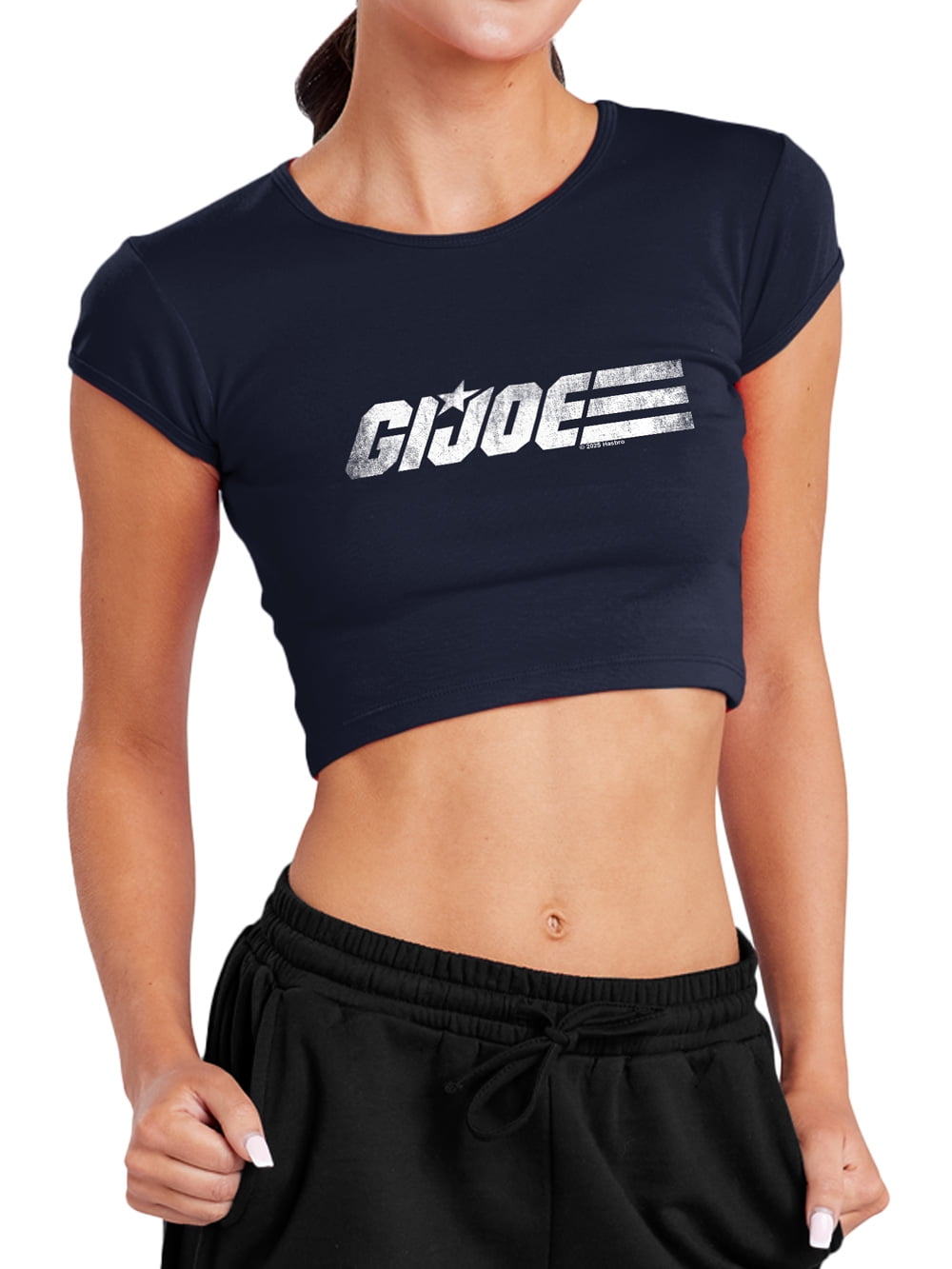 G.I. Joe Mono Logo Women's Cap Sleeve Baby Rib Crop Top, Navy, Large ...