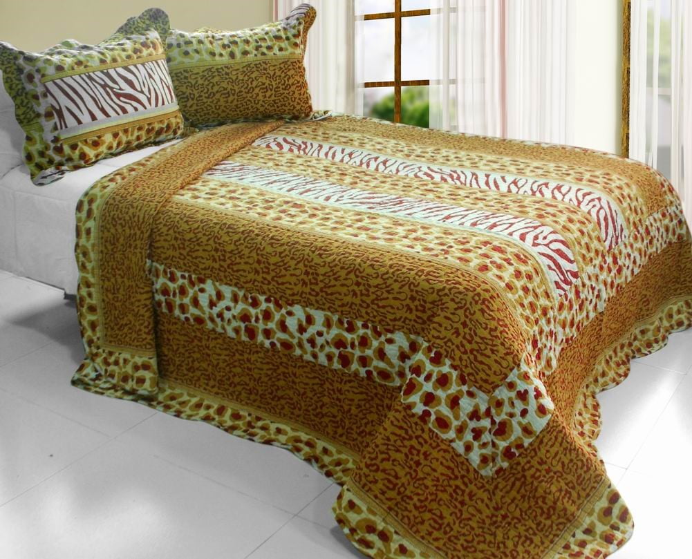 G&J Sunset Jungle Cotton 3PC Leopard Print Quilt Set Full/Queen Size ...