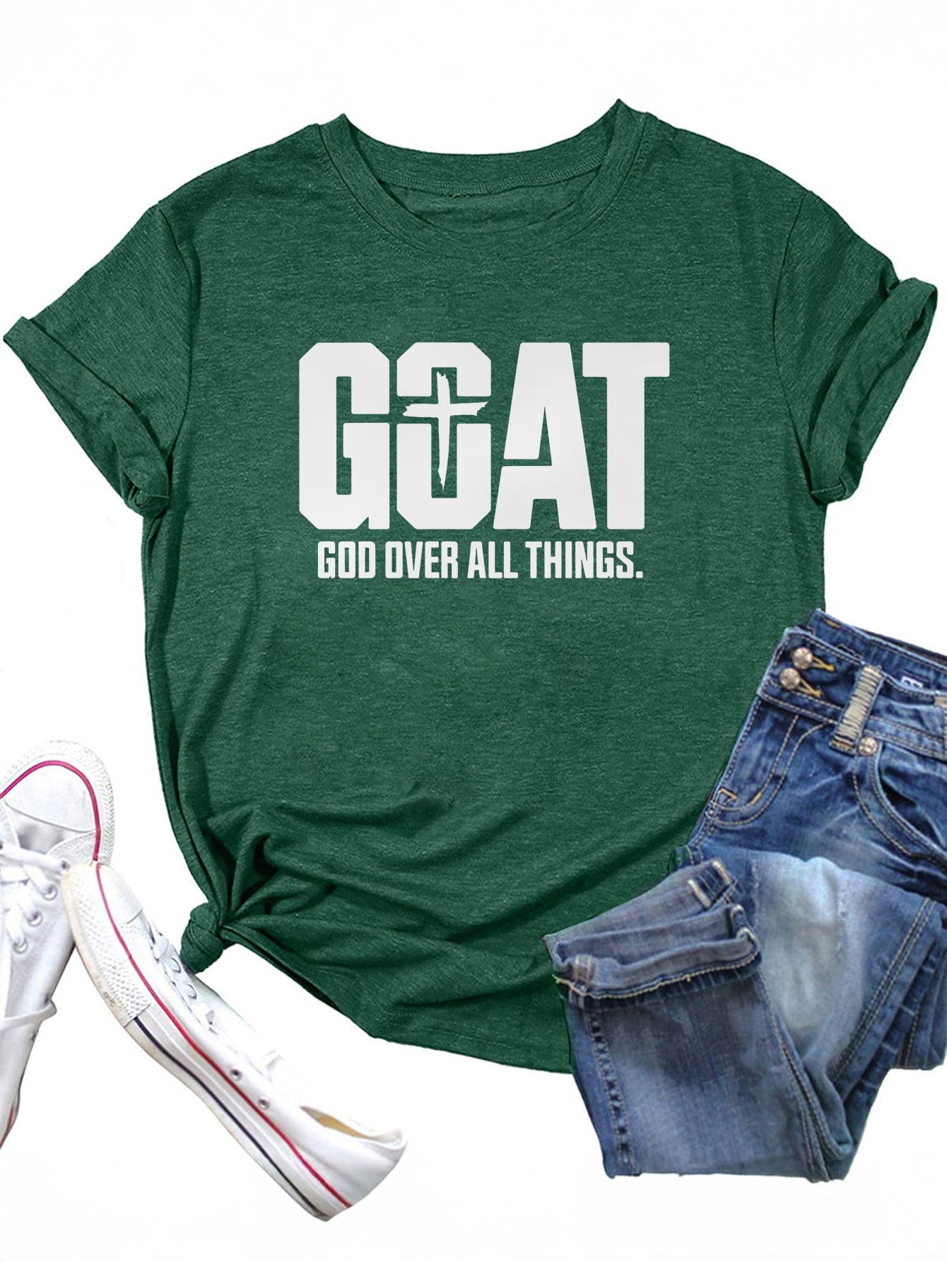G.O.A.T T-Shirt for Women – God Over All Things Christian Faith Graphic ...
