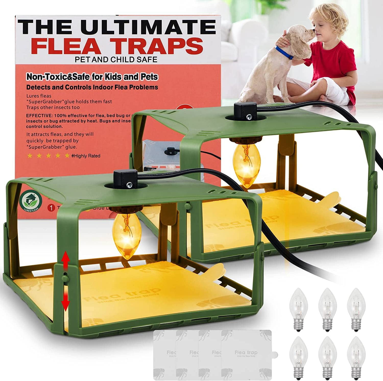 G·PEH 2 Pack Flea Traps with 4 Sticky Discs & 6 Bulbs & 2 Electric ...