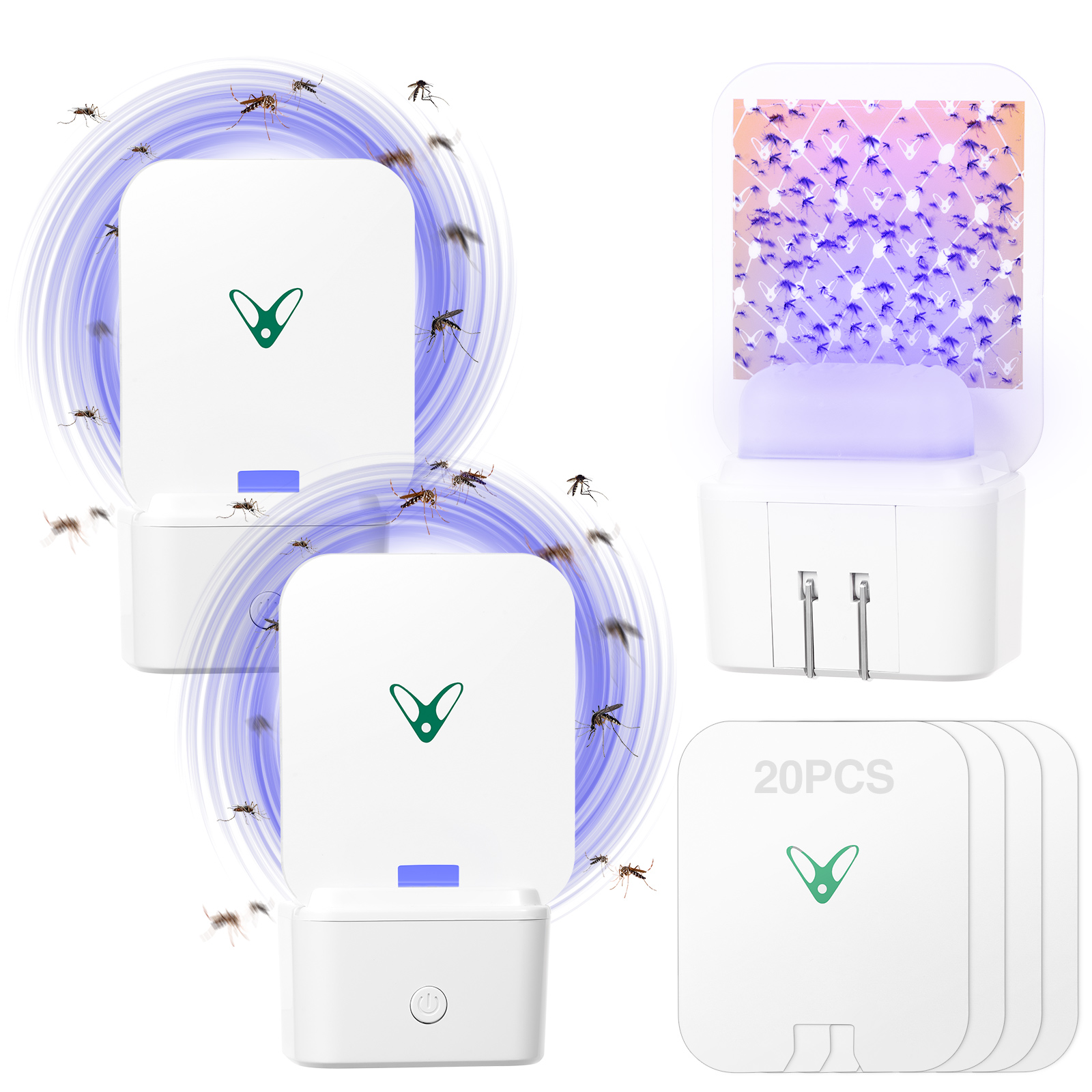 G·PEH 2PC Flying Insect Trap UV Light Plug-in ABS & Stickers Electric ...