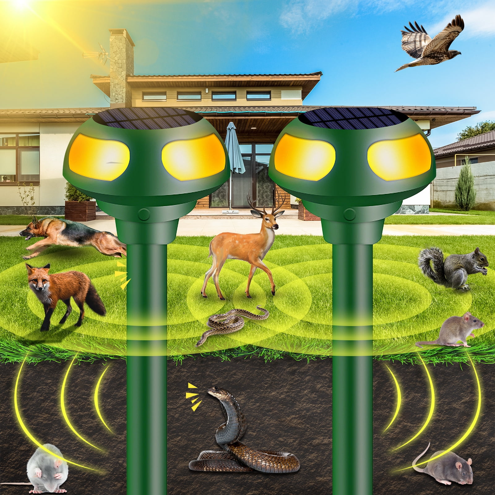G · PEH Solar Powered Animal Repeller, 2 Pack with Vibration and ...