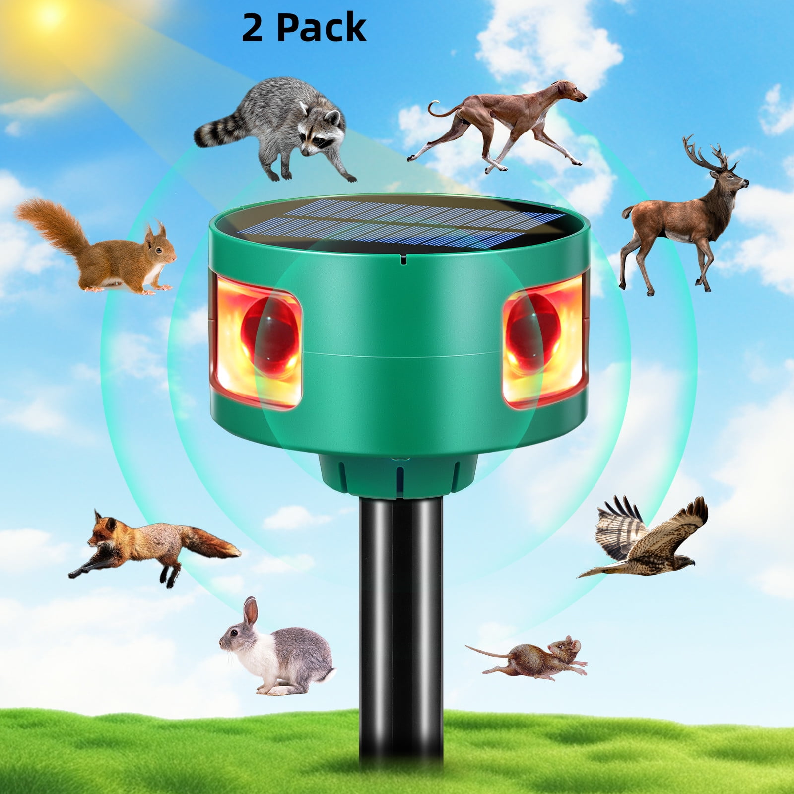 G · PEH Ultrasonic Animal Repellent, 2 Pack Outdoor Solar Animal ...