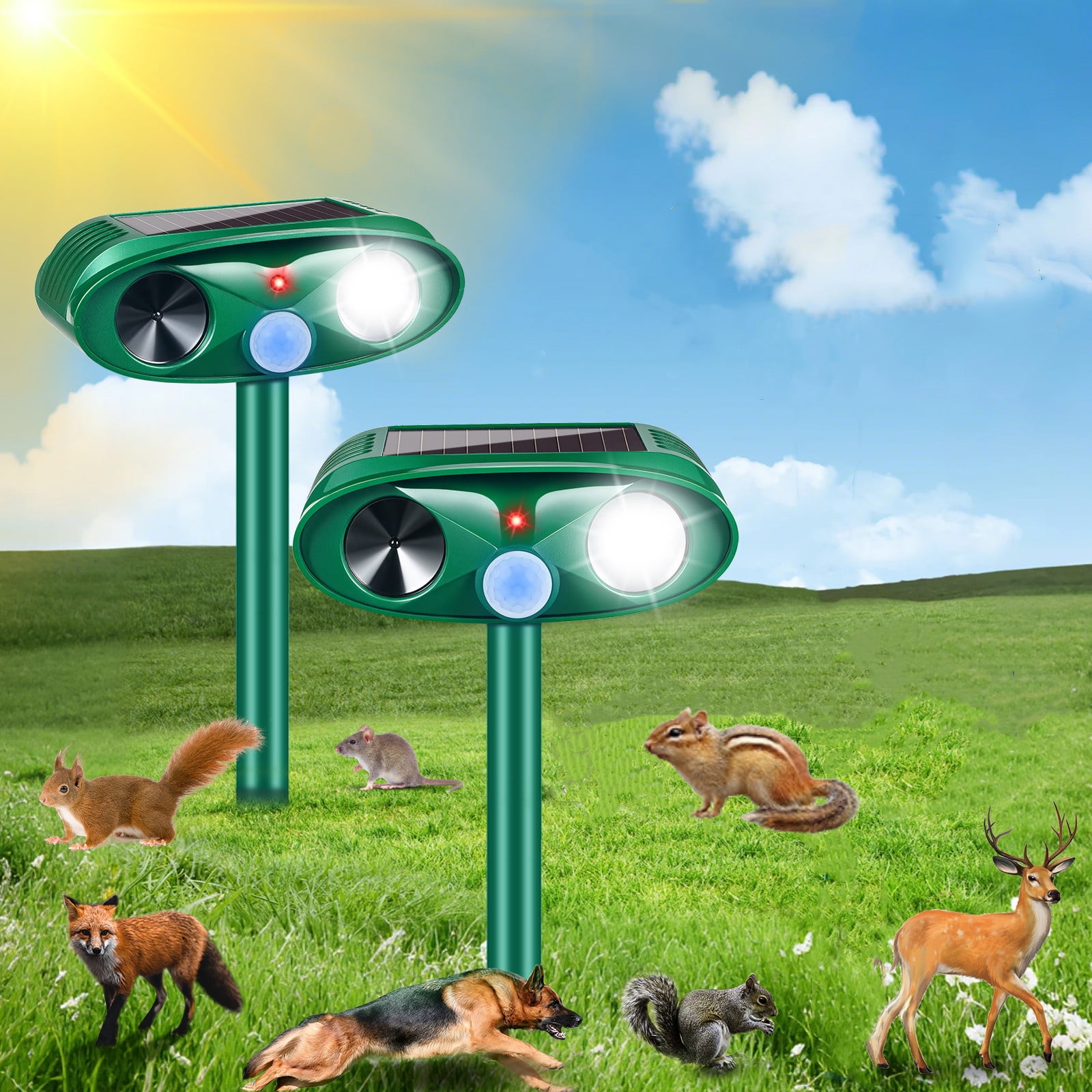 G · PEH Ultrasonic Animal Repeller, 2 Pack Outdoor Solar Animal ...
