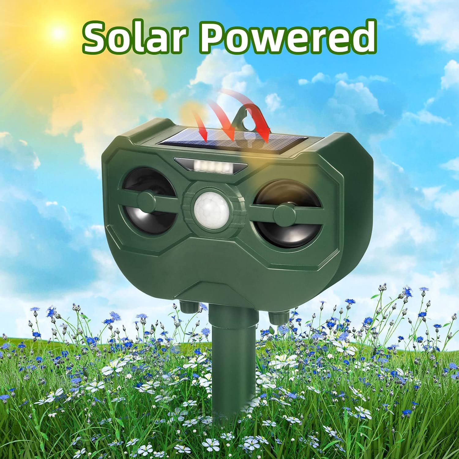 G·PEH Upgraded Solar Power Ultrasonic Animal Repellent Sensor For Deer Raccoon Cat Squirrel ...