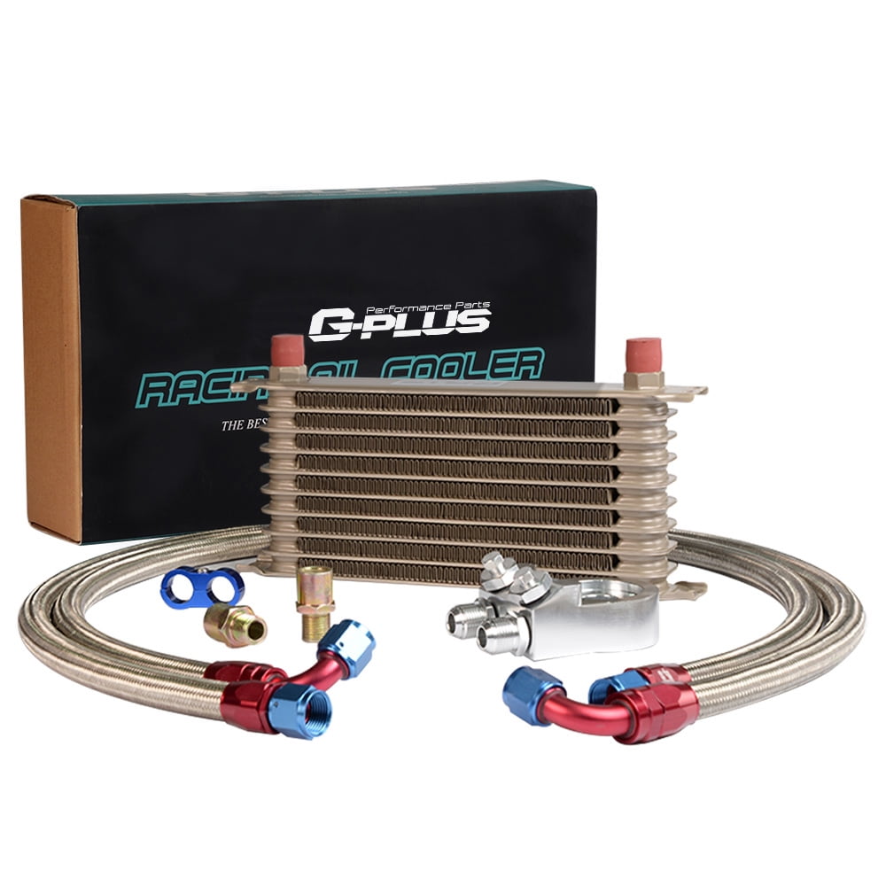 G-Plus 10 Row 10AN Universal Aluminum Engine Transmition Oil Cooler Kit ...