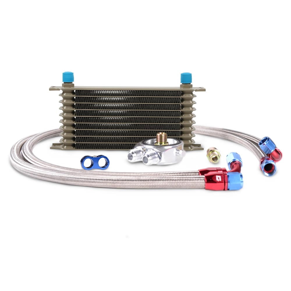 10 Row AN10-10AN Aluminum Universal Engine Transmission Oil Cooler Kit ...