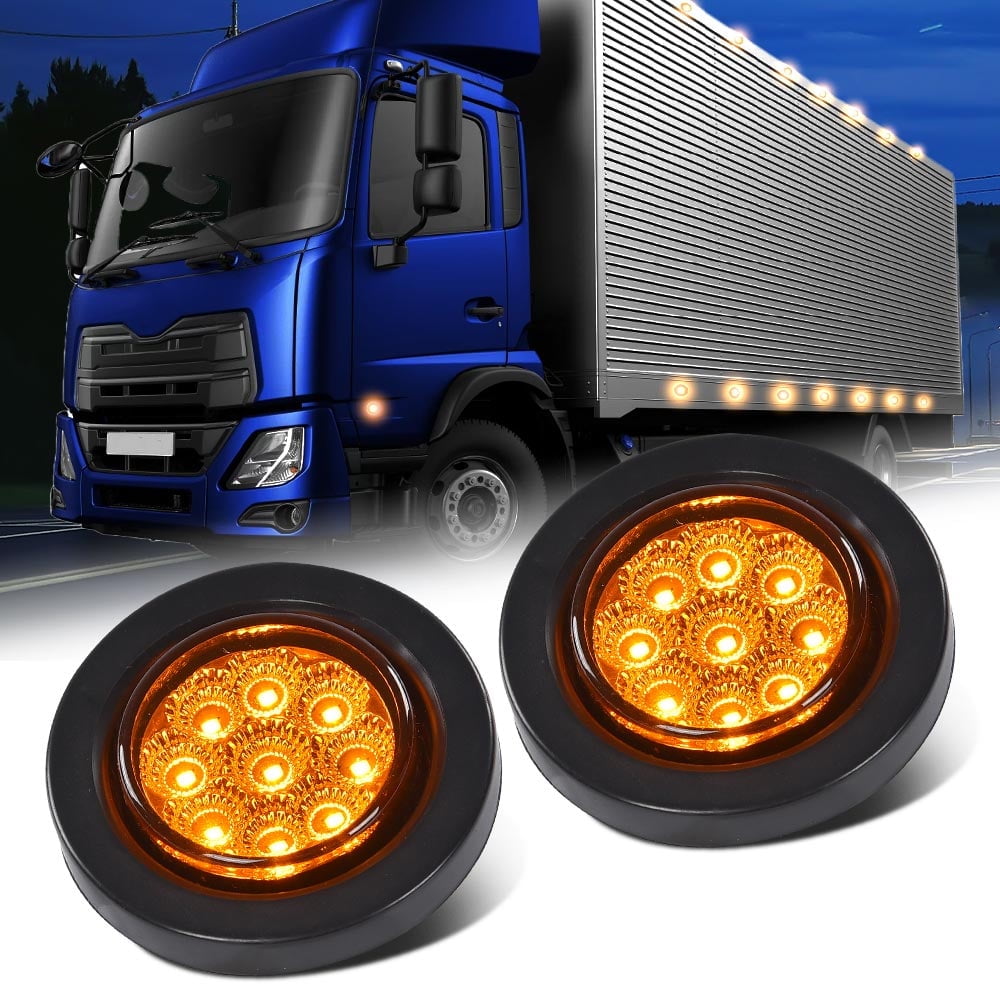 G-Plus 2pcs Amber 2 Inch Round 9 LED Side Marker Lights Truck Trailer ...