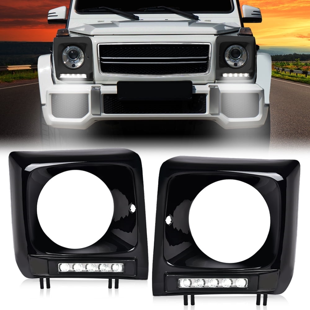 G-Plus Black Headlight Bezel w/LED DRL Light Strip & Wire harness Fit ...