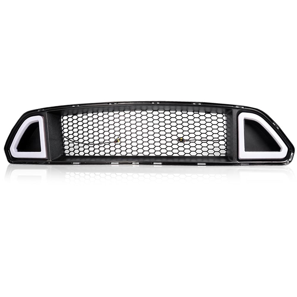 G-Plus Mesh Front Bumper Upper Hood Grille Grill With DRL LED Accent Vent Lights Fit for Ford ...