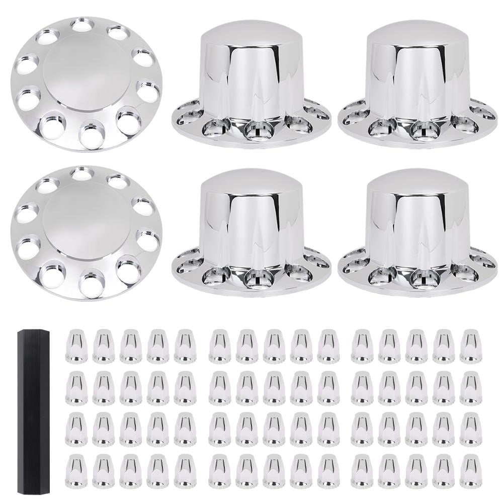 Front & Rear Chrome Hub Cover 33mm Lug Fit for Semi-Trucks with 20",22. ...