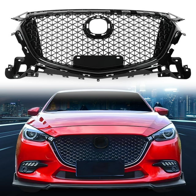 G-Plus Gloss Black Honeycomb Front Bumper Upper Grille Black Fit for ...