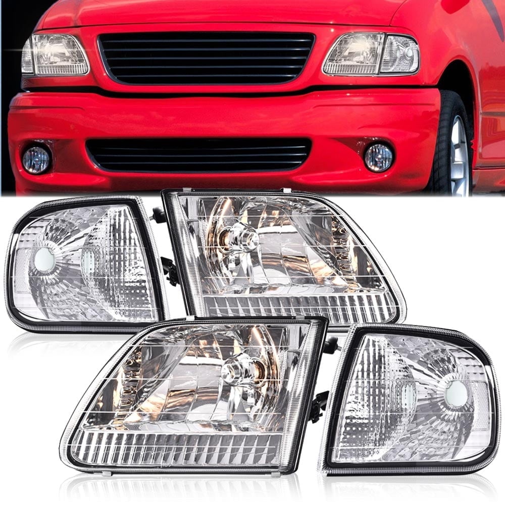 G-Plus Headlights Assembly Bumper Headlamps Fit for 1997-2003 Ford F150 ...