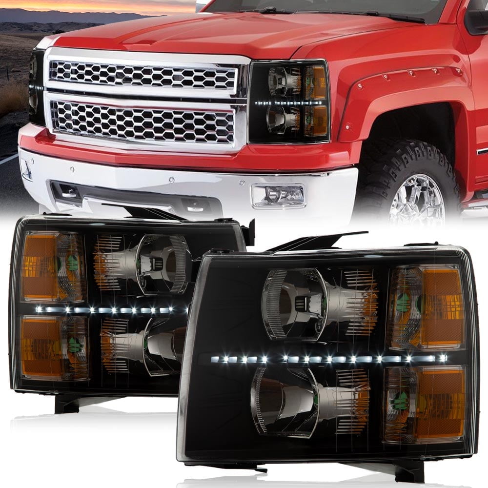 G-Plus LED DRL Headlights Fit for 2007-2013 Chevy Silverado 1500/2007 ...