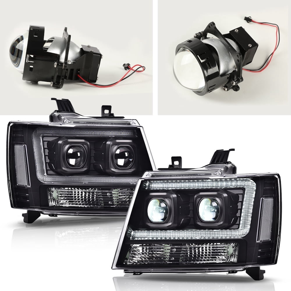 LED Tube Dual Projector Headlights Fit for Chevy Tahoe/Suburban 2007-2016 Bumper Headlamp Clear ...
