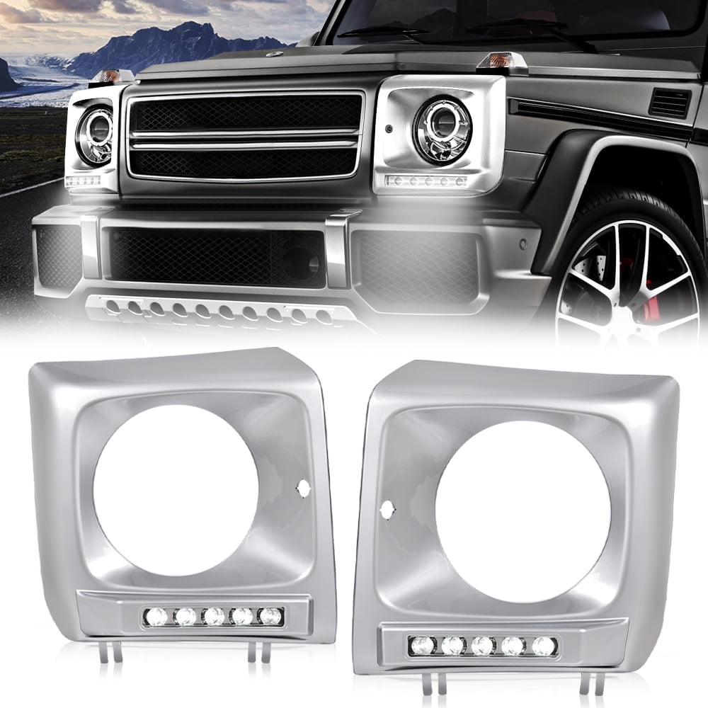 G-Plus Silver Headlight Bezel with LED DRL Light Strip & Wire harness ...