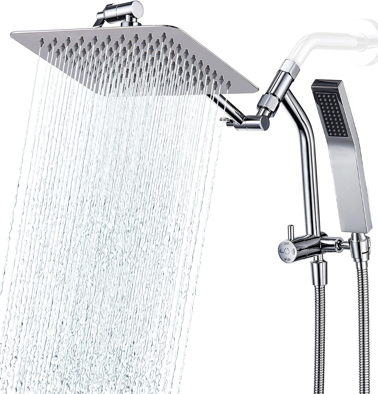 G-Promise All Metal Dual Square Shower Head Combo Shower Diverter with ...