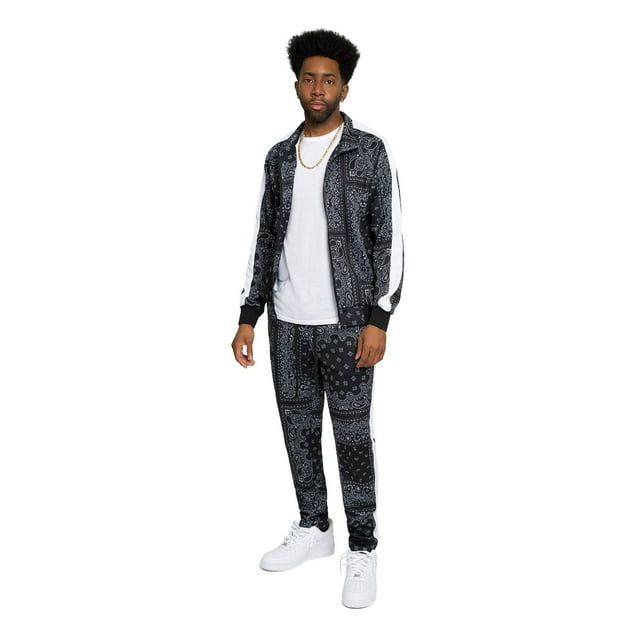 G-Style USA Men's Accented Bandana Paisley Tracksuit Set ST804 - Black ...