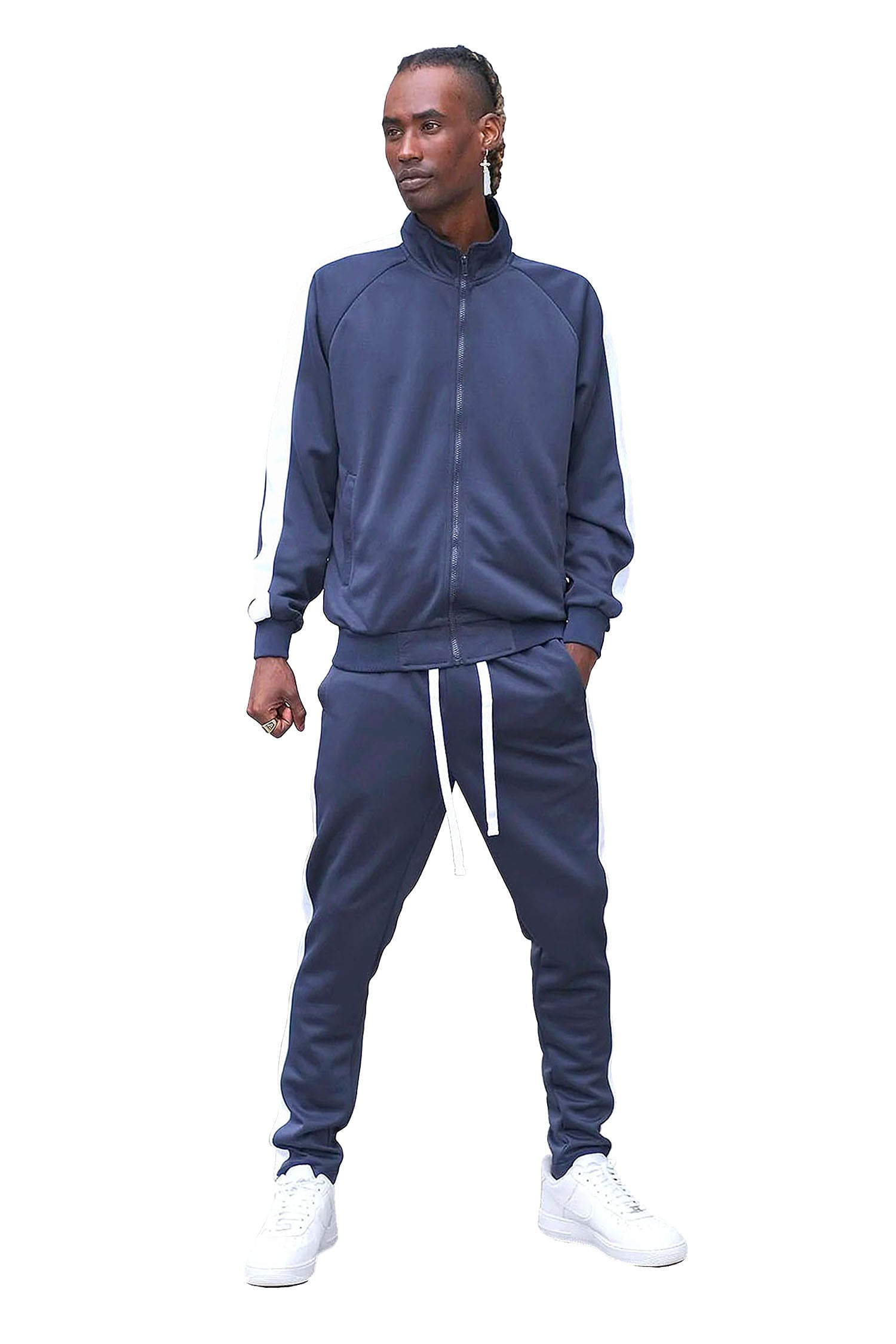 G-Style USA Men's Essential Side Stripe Tracksuits ST868- Navy - Medium ...