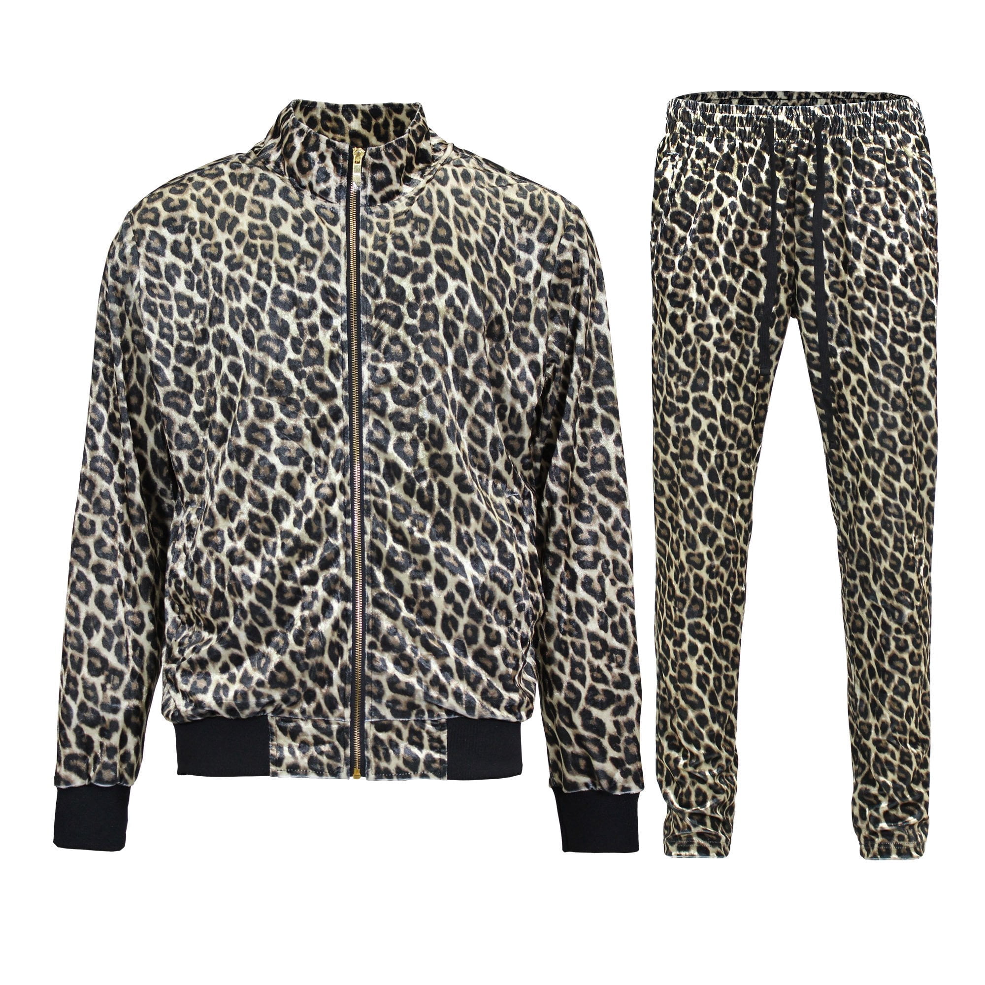 G-Style USA Men's Leopard Brown Velvet Velour Tracksuit Set ST862 ...