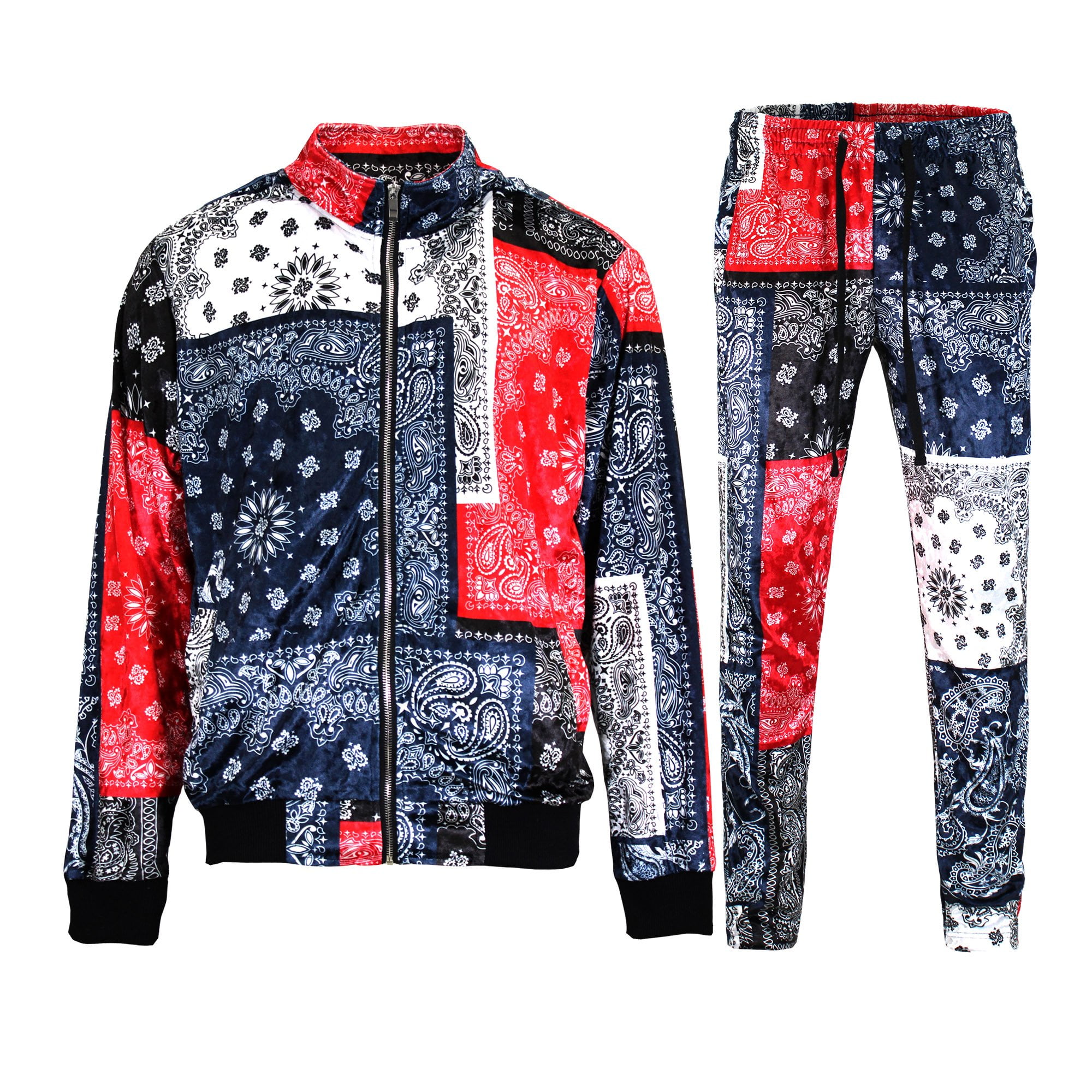G-Style USA Men's Mixed Bandana Velvet Velour Tracksuit Set ST863 ...