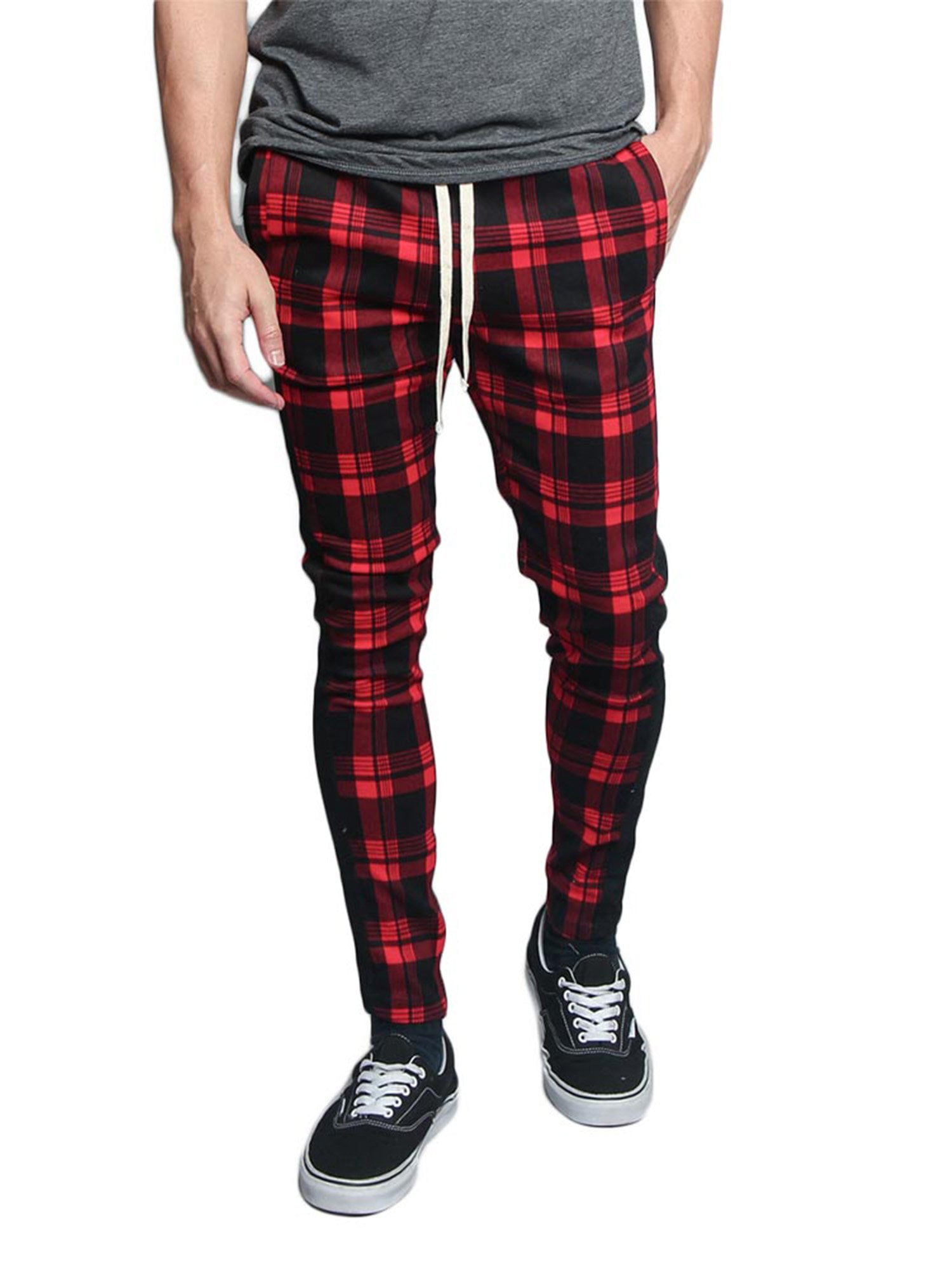 G-Style USA Men's Plaid Checkered Drawstring Track Pants TR537 - Red ...