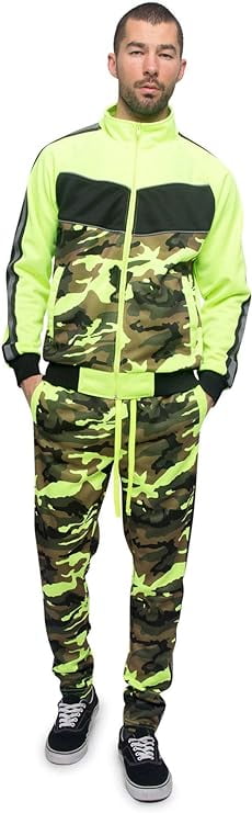 G-Style USA Men's Reflective Neon Camo Track Suits 2 Piece Sweatsuit ...