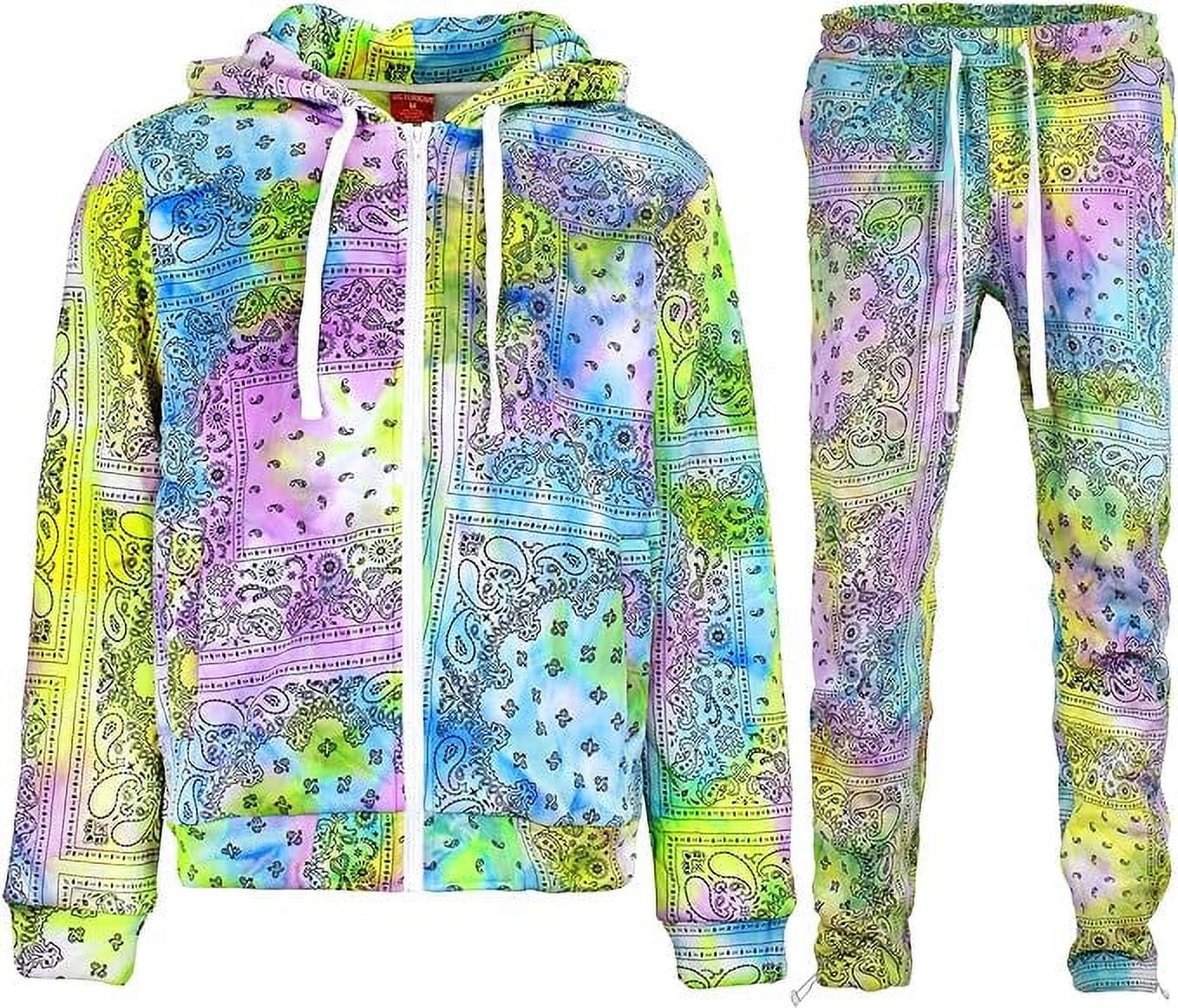 G-Style USA Men's Tie Dye Bandana Fleece Tracksuit Set - Zipper Hoodie ...
