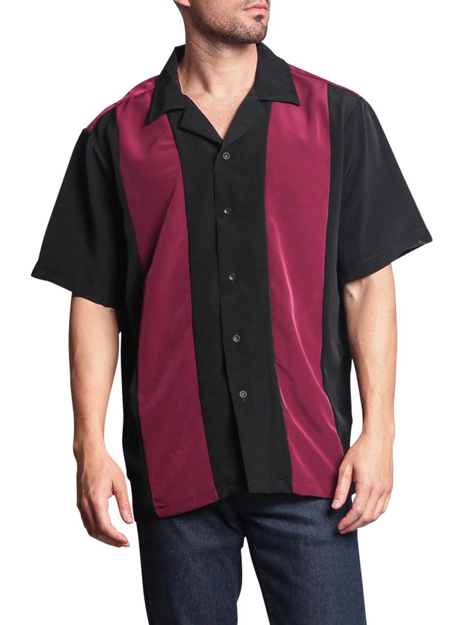Men's Retro Charlie Sheen Two Tone Guayabera Bowling Shirt - Walmart.com