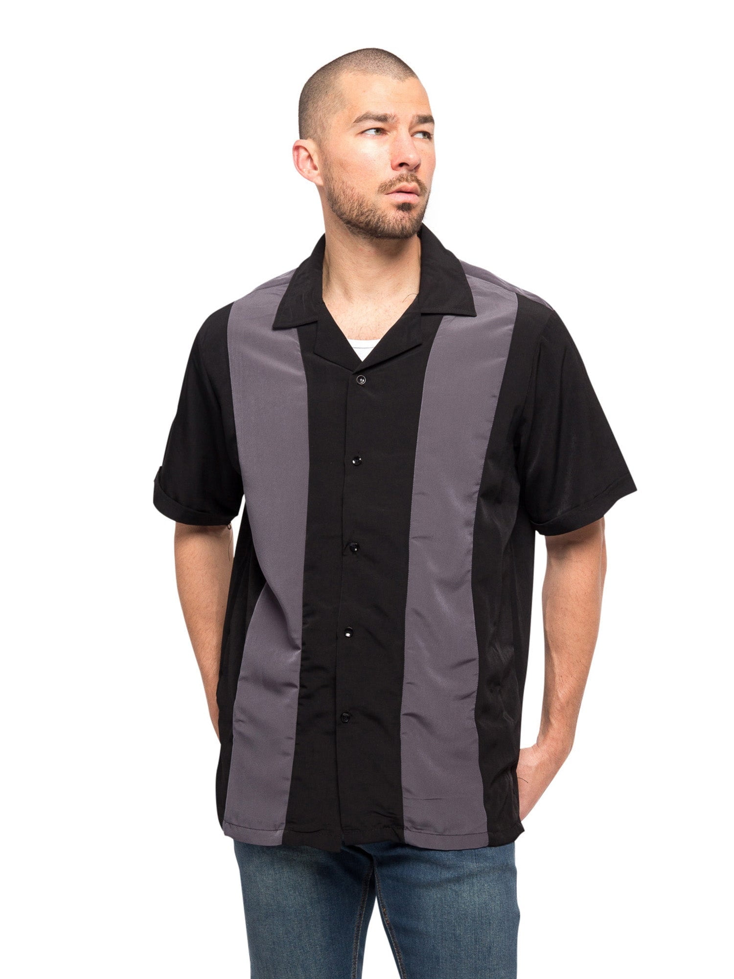 G-Style USA Men's Two Tone Retro Button Down Bowling Shirts - Walmart.com