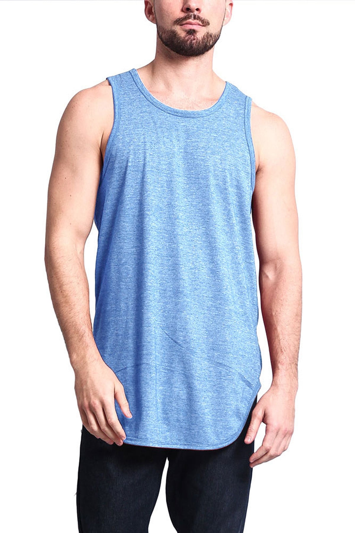 G-Style USA Solid Color Long Length Curved Hem Tank Top - Carolina Blue ...