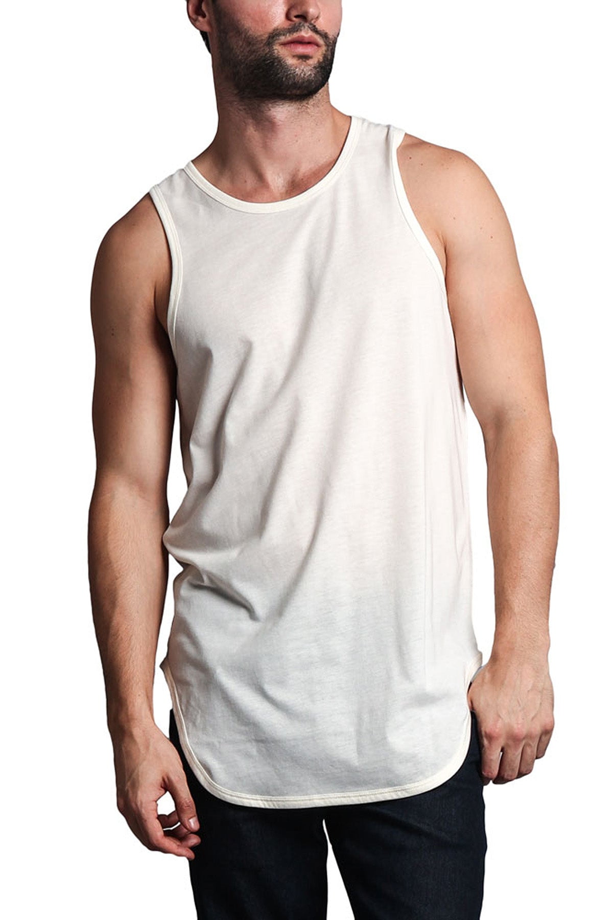 G-Style USA Solid Color Long Length Curved Hem Tank Top - Off-White ...