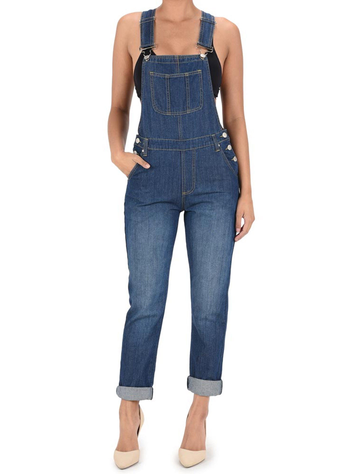G-Style USA Women's Casual Slim Fit Adjustable Strap Denim Bib Overalls ...