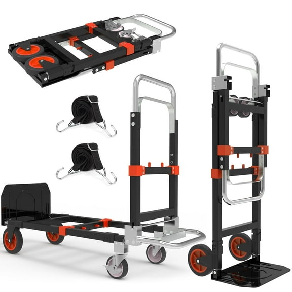 Aluminum Folding Hand Truck — 2-in-1 Heavy-Duty Collapsible Dolly Cart ...