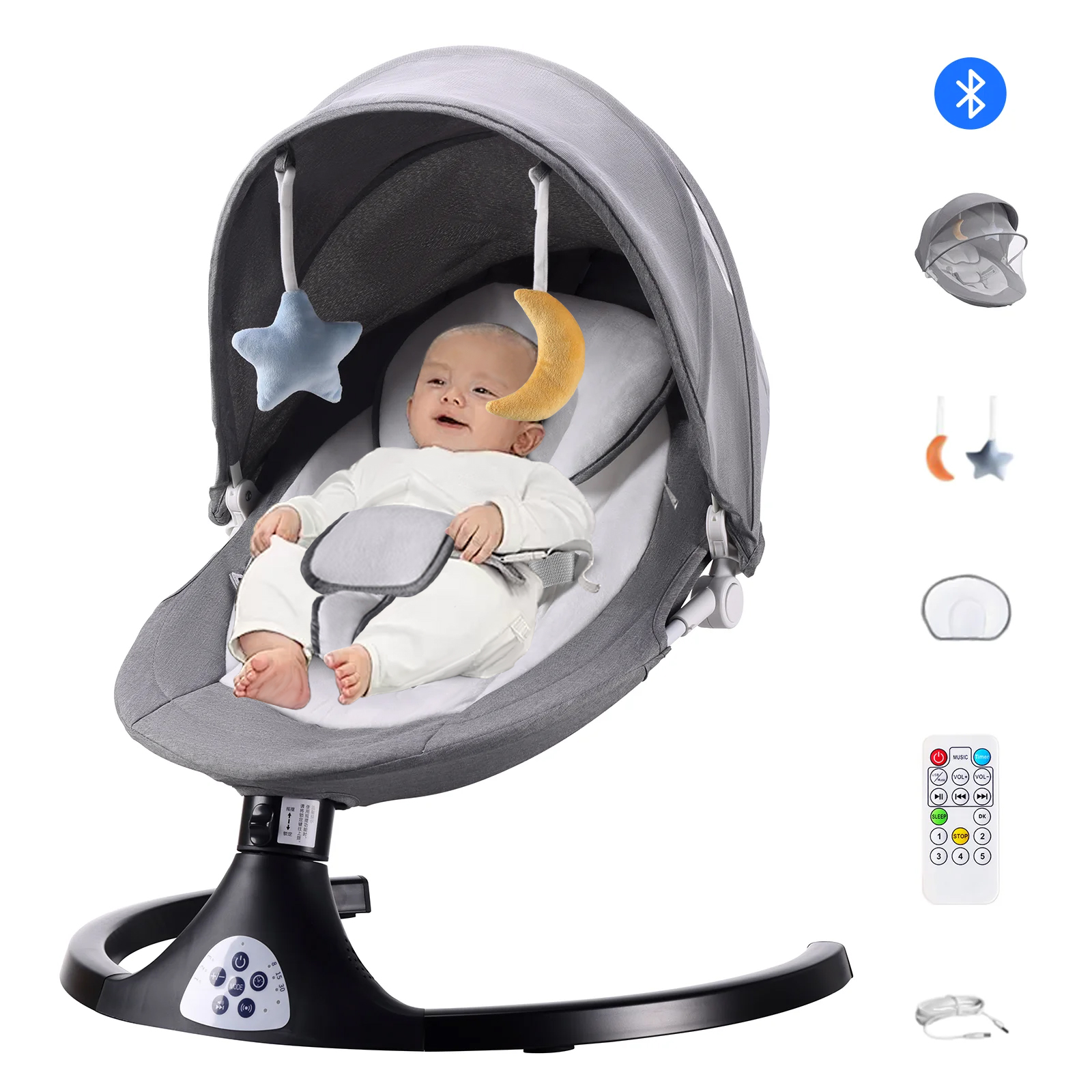 Hurber Electric Baby Swing, Infant Bouncer Chair with Remote Control ...