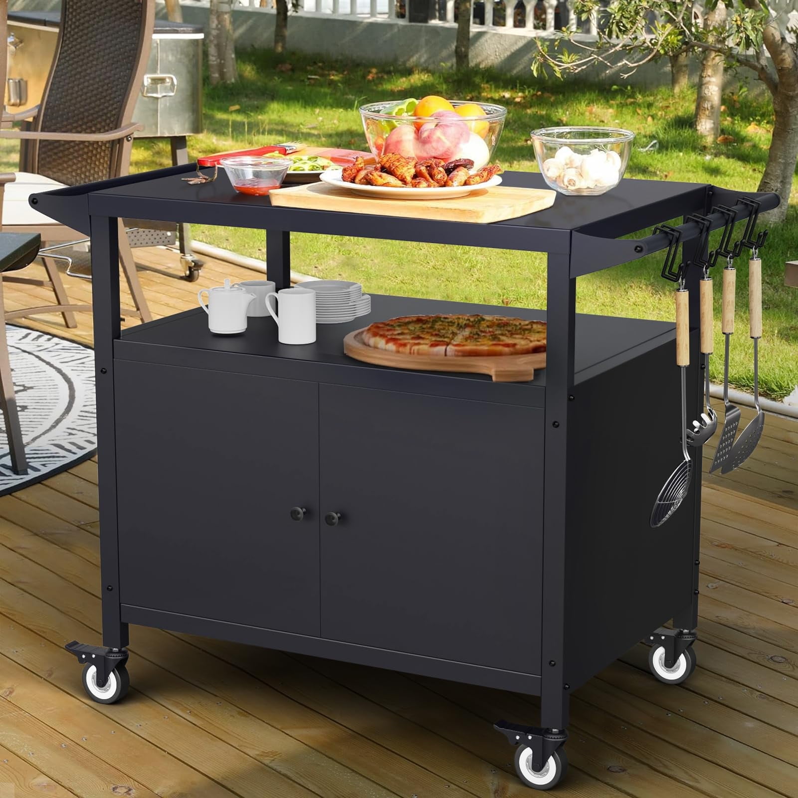 G TALECO GEAR Portable Outdoor BBQ Grill Cart with Storage Cabinet ...