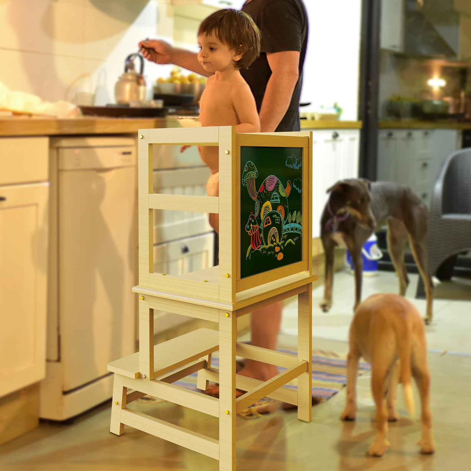 G TALECO GEAR Kitchen Toddler Step Stool Helper with Drawing Board ...
