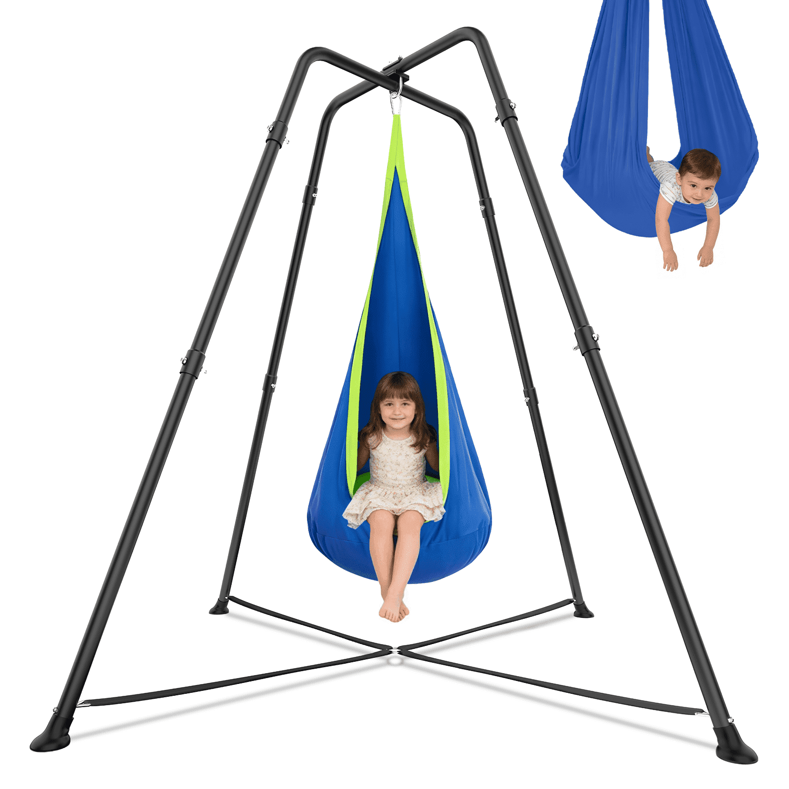 Sensory Swing with Stand, 350lbs, Indoor/Outdoor Kids Pod Swing, Blue ...