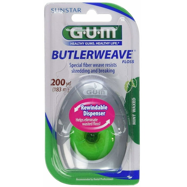 G-U-M Butlerweave Wax Dental Floss, Mint, 200 yds Each - Walmart.com