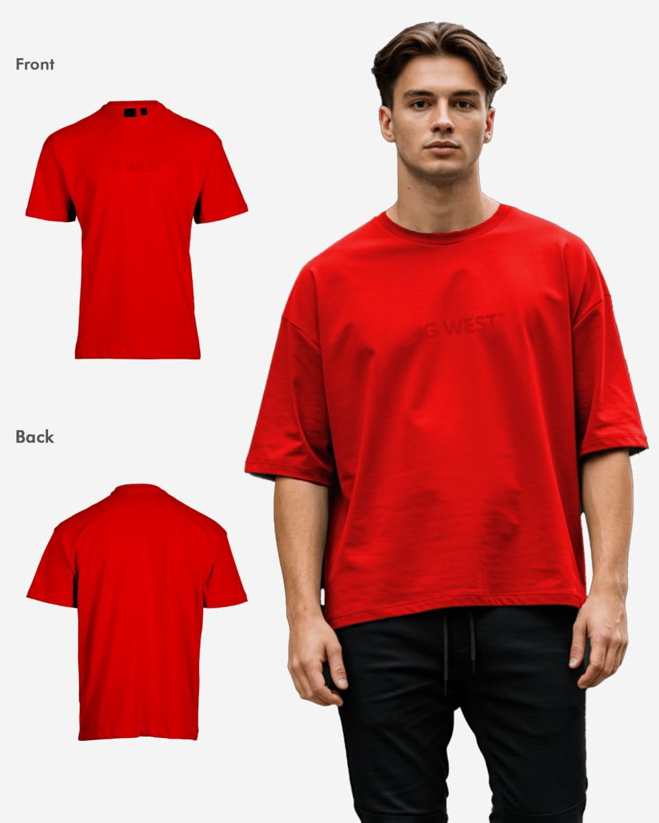 G West Heavyweight Logo Wear Oversized Mens T-Shirt Red Size- M ...