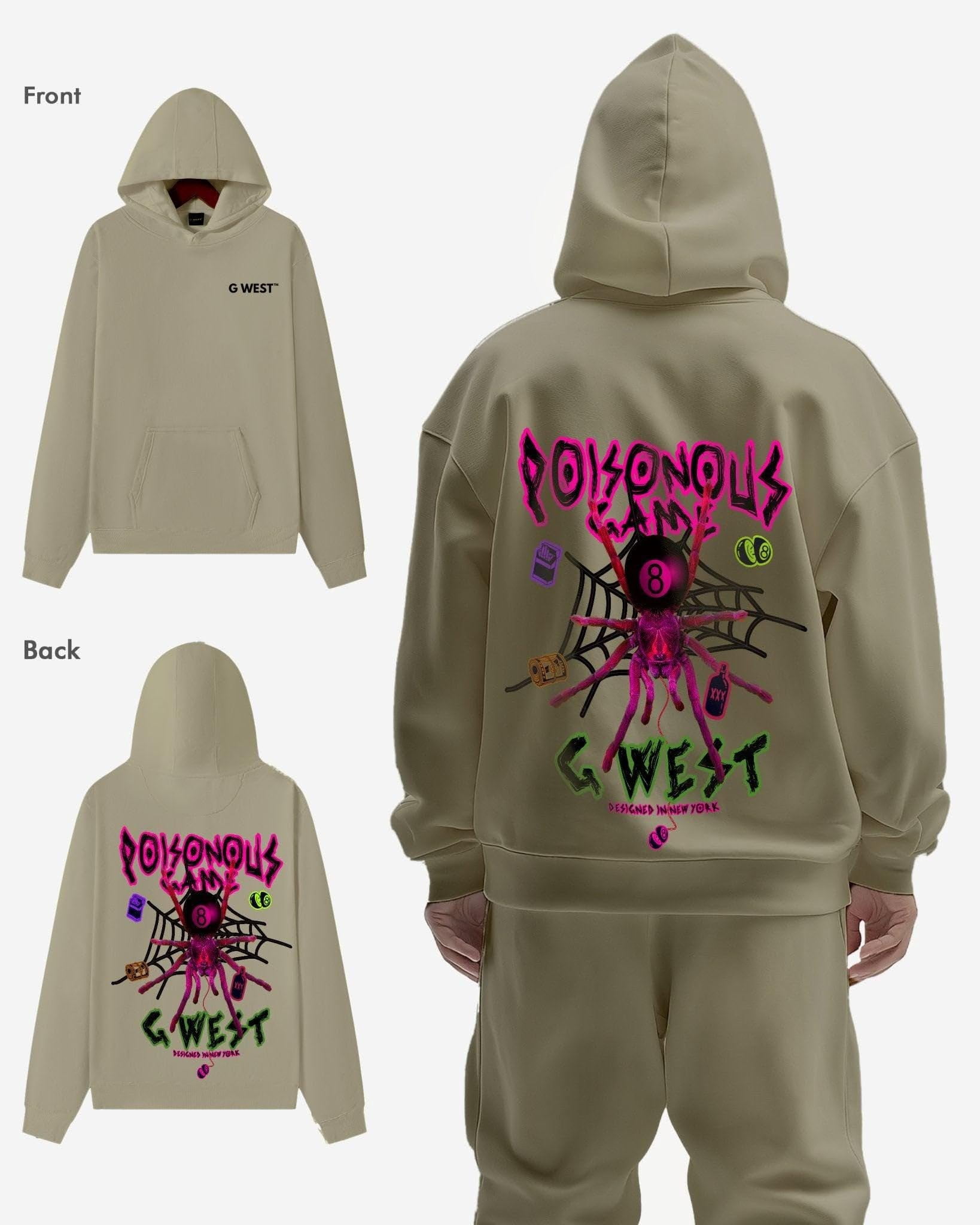 G West Mens Poison Game Heavy Premium Oversize Hoodie Eucalyptus / M ...